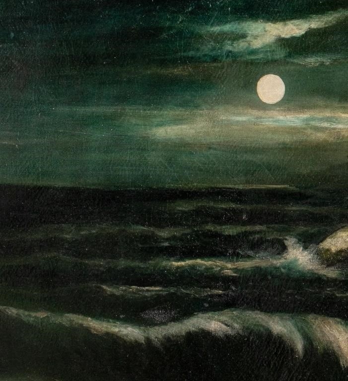 William Lemos | untitled oil on canvas depicting a seascape by night ...