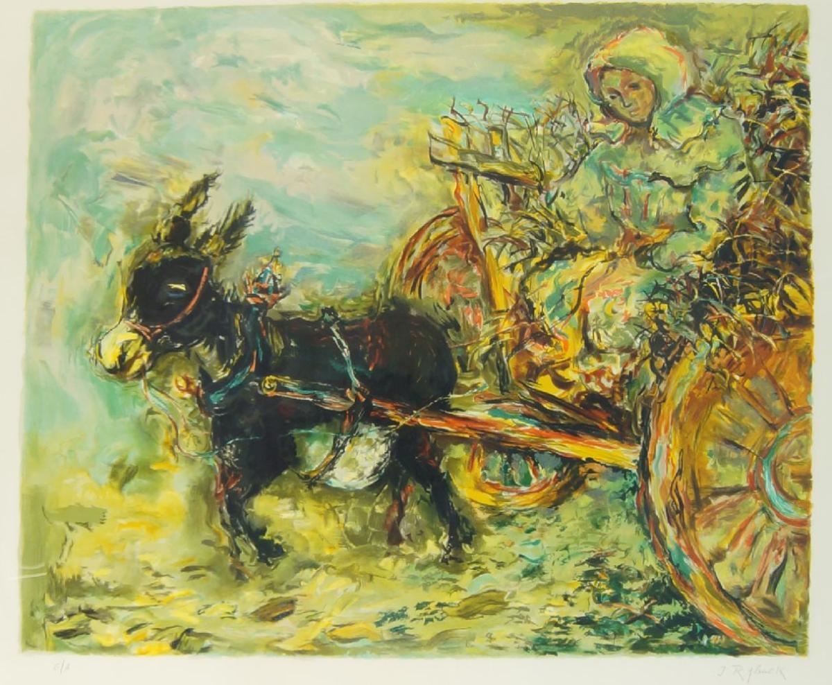 Issachar Ryback | Donkey pulling a cart with a figure | MutualArt