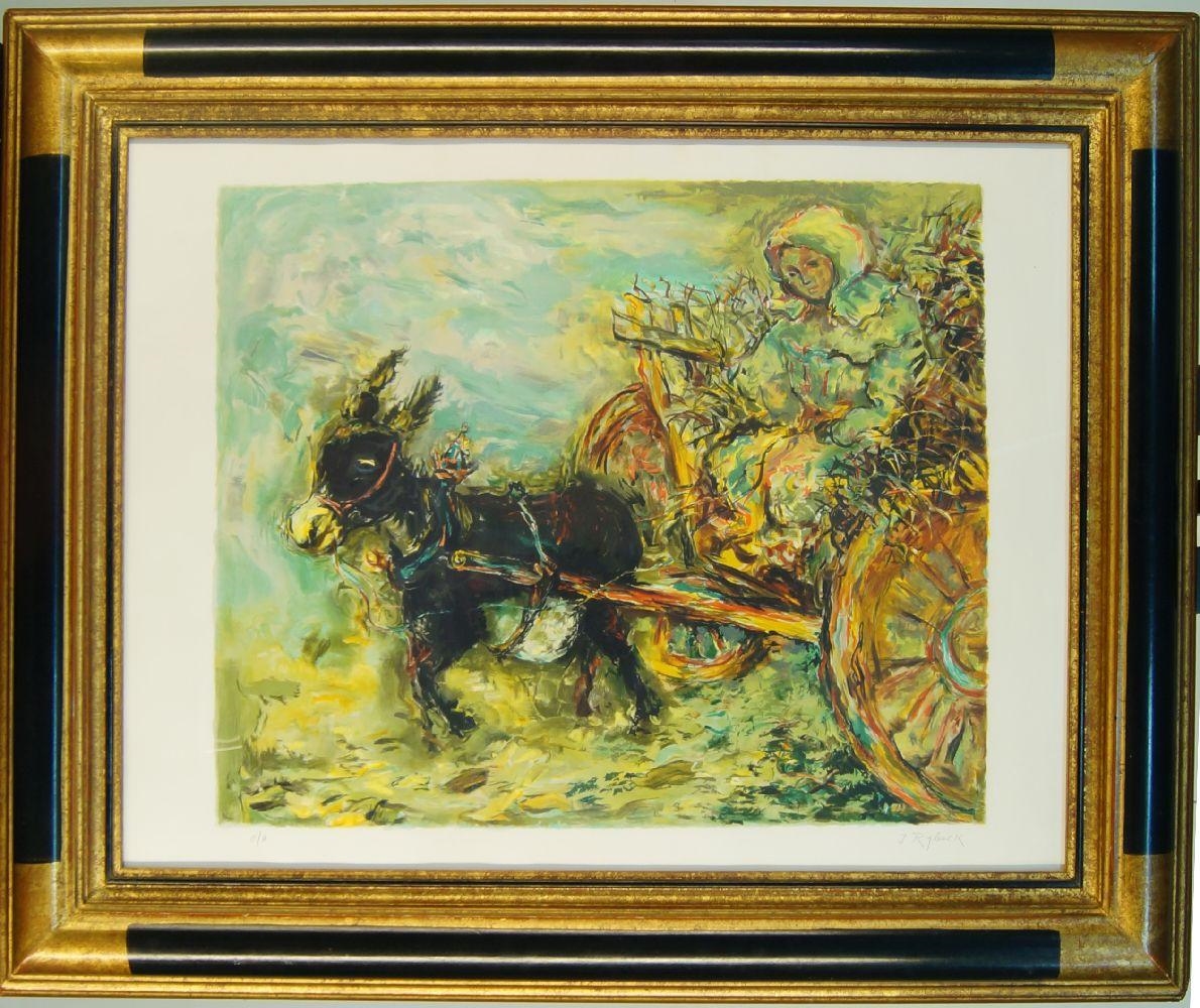 Issachar Ryback | Donkey pulling a cart with a figure | MutualArt