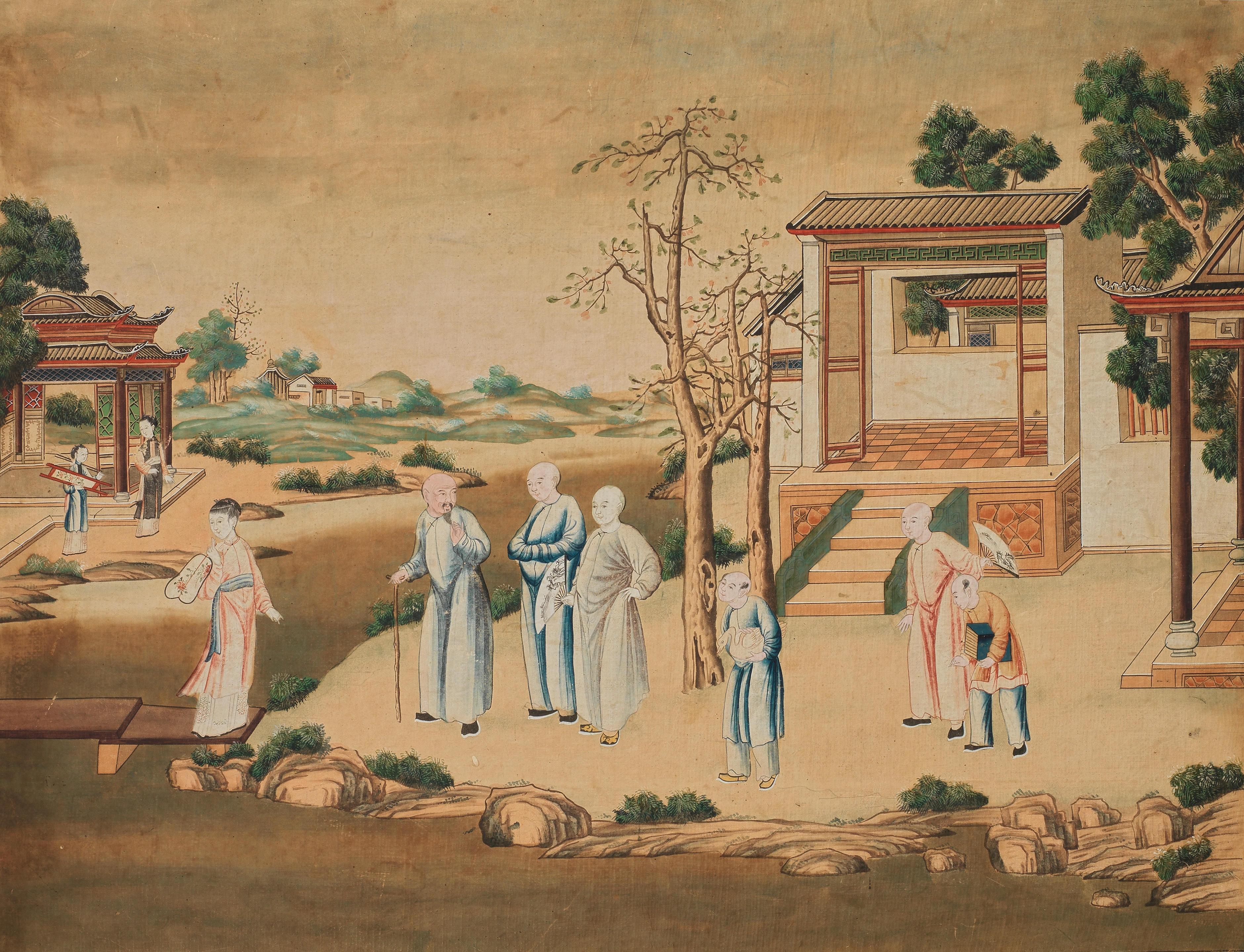 Chinese School, 18th Century | Ladies and Eunuchs in a garden | MutualArt