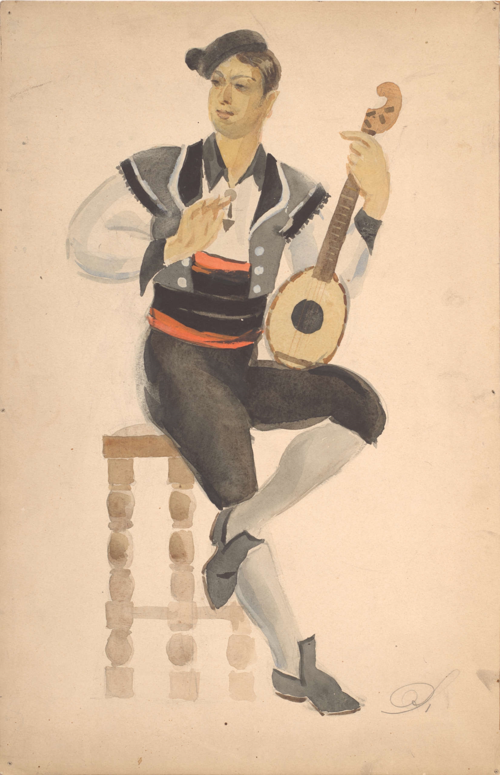 Oto Skulme | Costume sketch Boy with mandolin | MutualArt