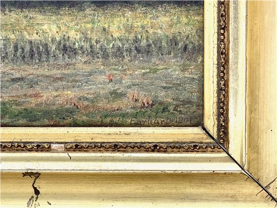 John Earhart | Oil on masonite board of a meadow, with hillside to the ...