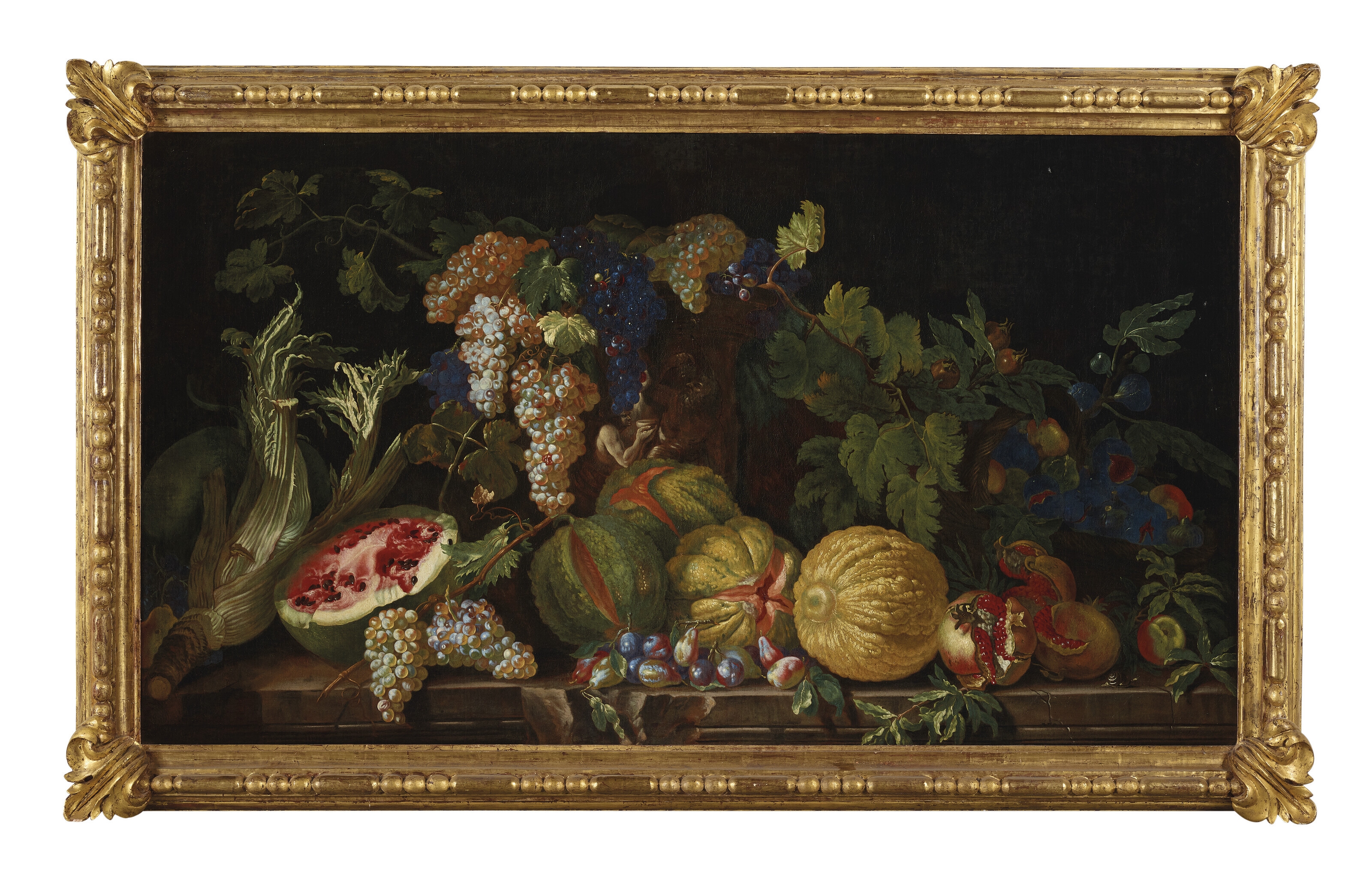 Agostino Verrocchi | Nature morte aux melons, grenades, raisins ...