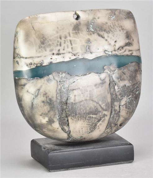 Peter Hayes | a raku bow with fractured smoky surface and jade green ...