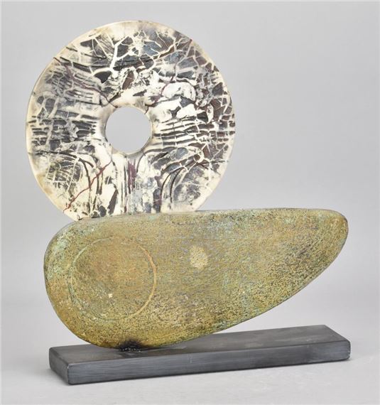 Peter Hayes | a stoneware boat form with fractured smoky white disc ...