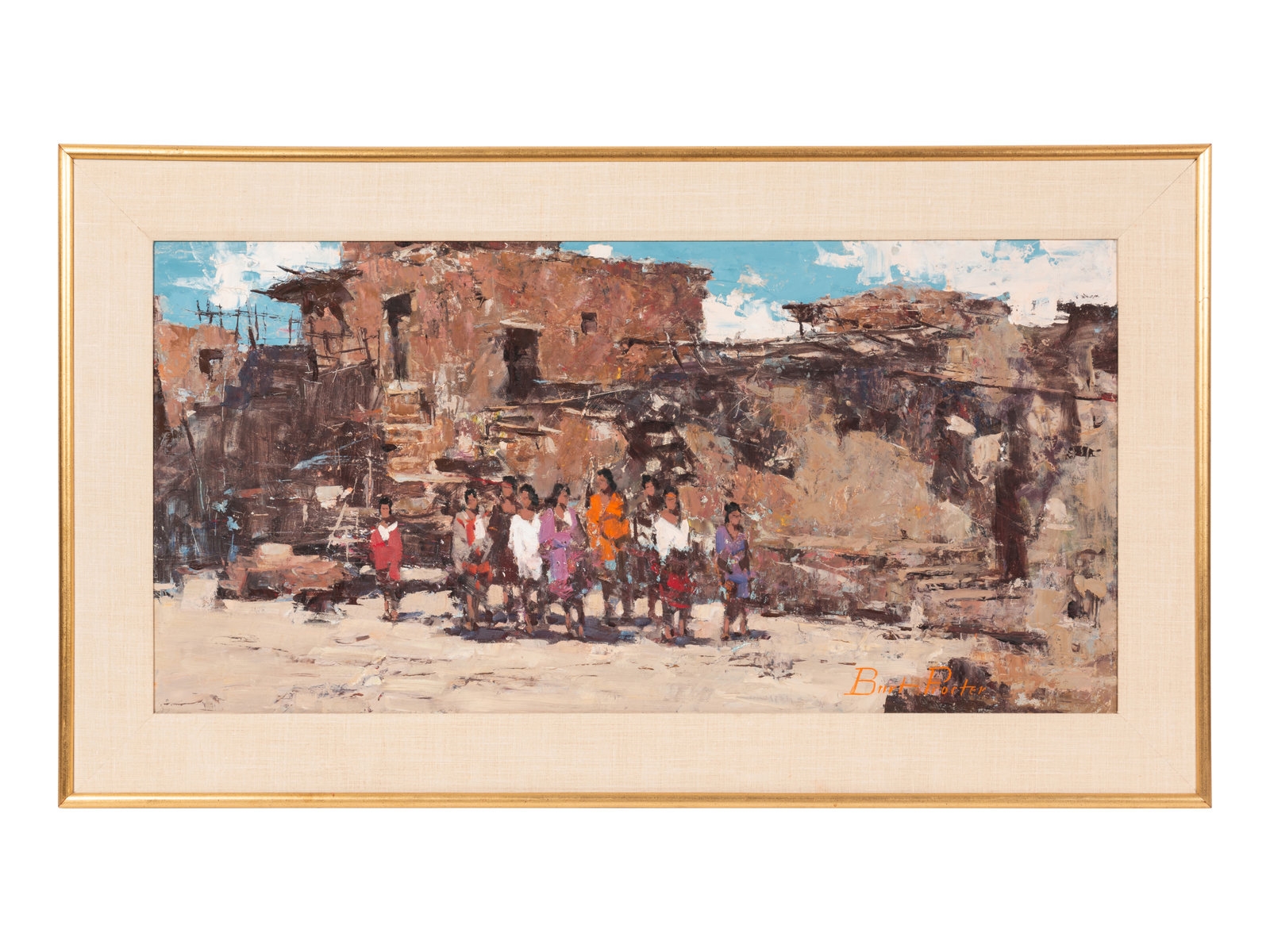 Burt Proctor | Figures Outside Adobe Structure | MutualArt