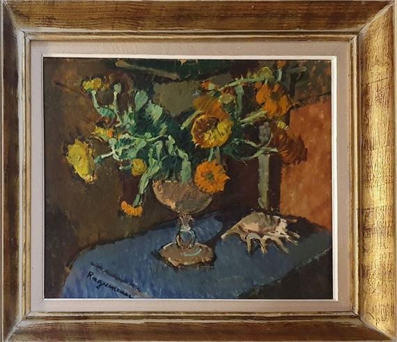 Paul Charles Ragueneau | Bouquet of flowers with a blue tablecloth ...