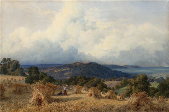 Charles Grant Davidson | Haystacks on the Downs by the sea | MutualArt