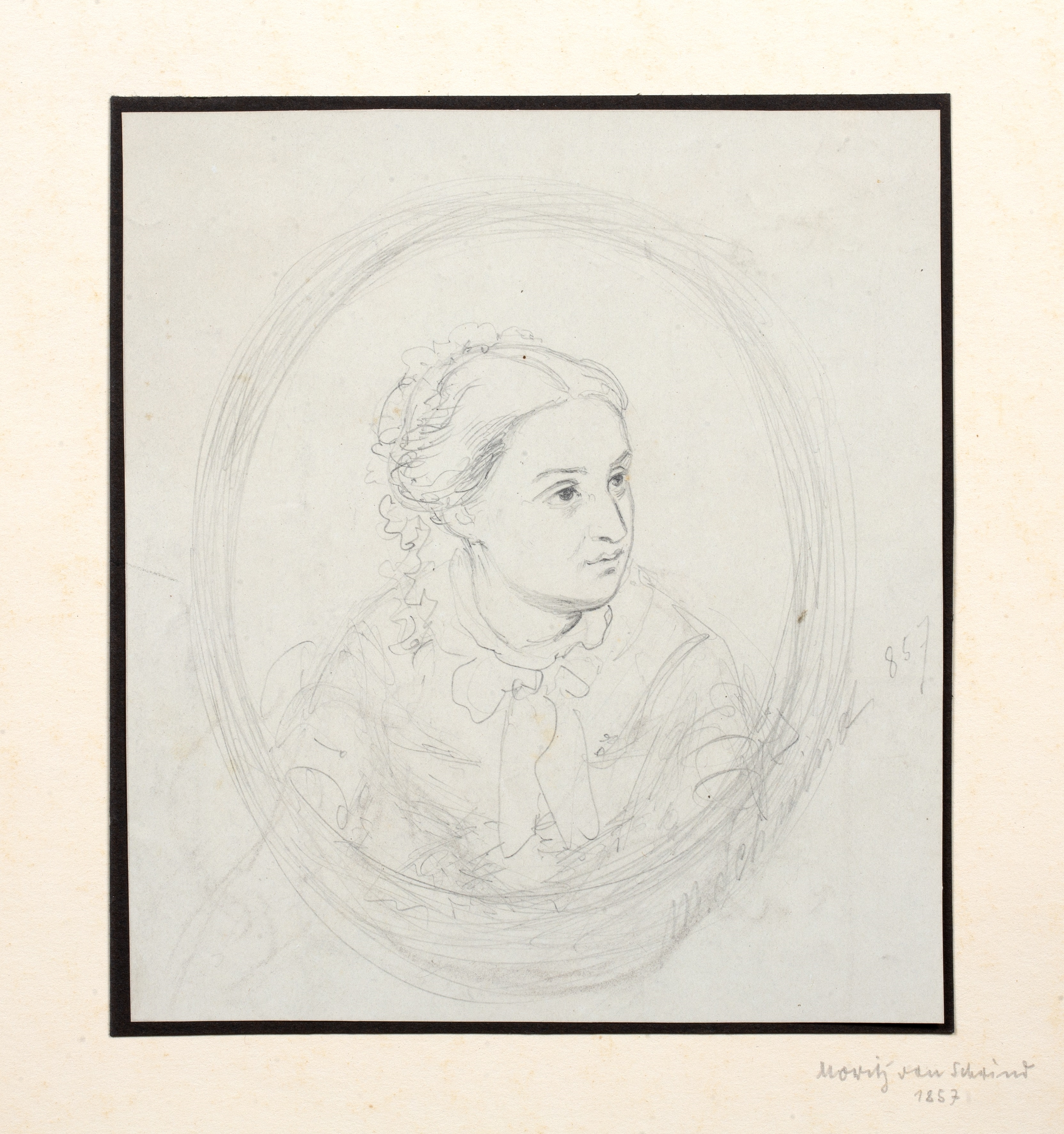 Moritz von Schwind | Portrait of a lady in an oval niche (1857) | MutualArt