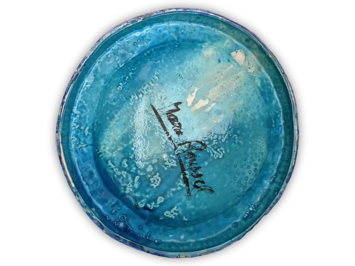 Marc Roussel | Grande coupe ronde en céramique émaillé bleu et or à ...