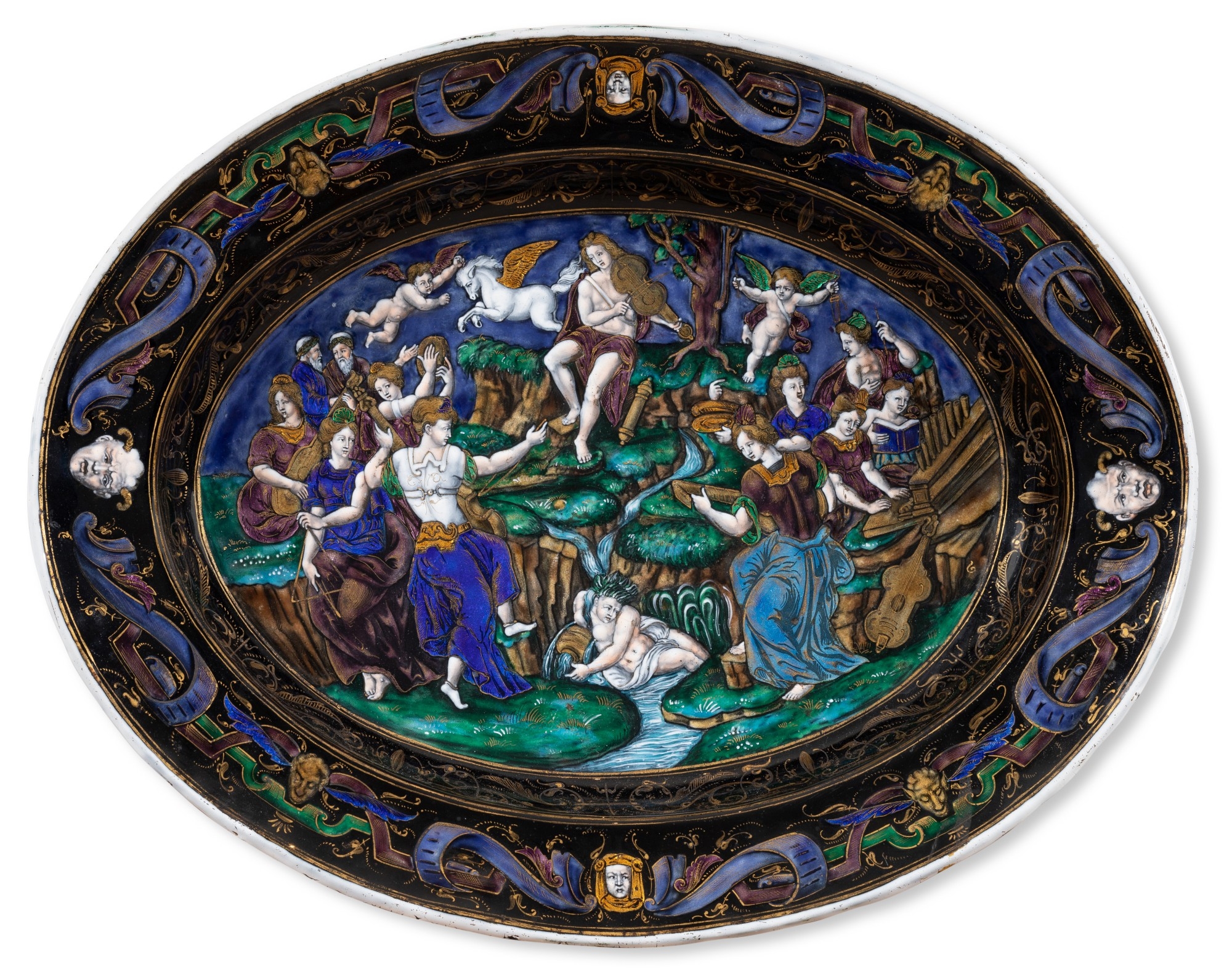 Luca Penni | A Limoges painted enamel oval dish depicting Apollo and ...