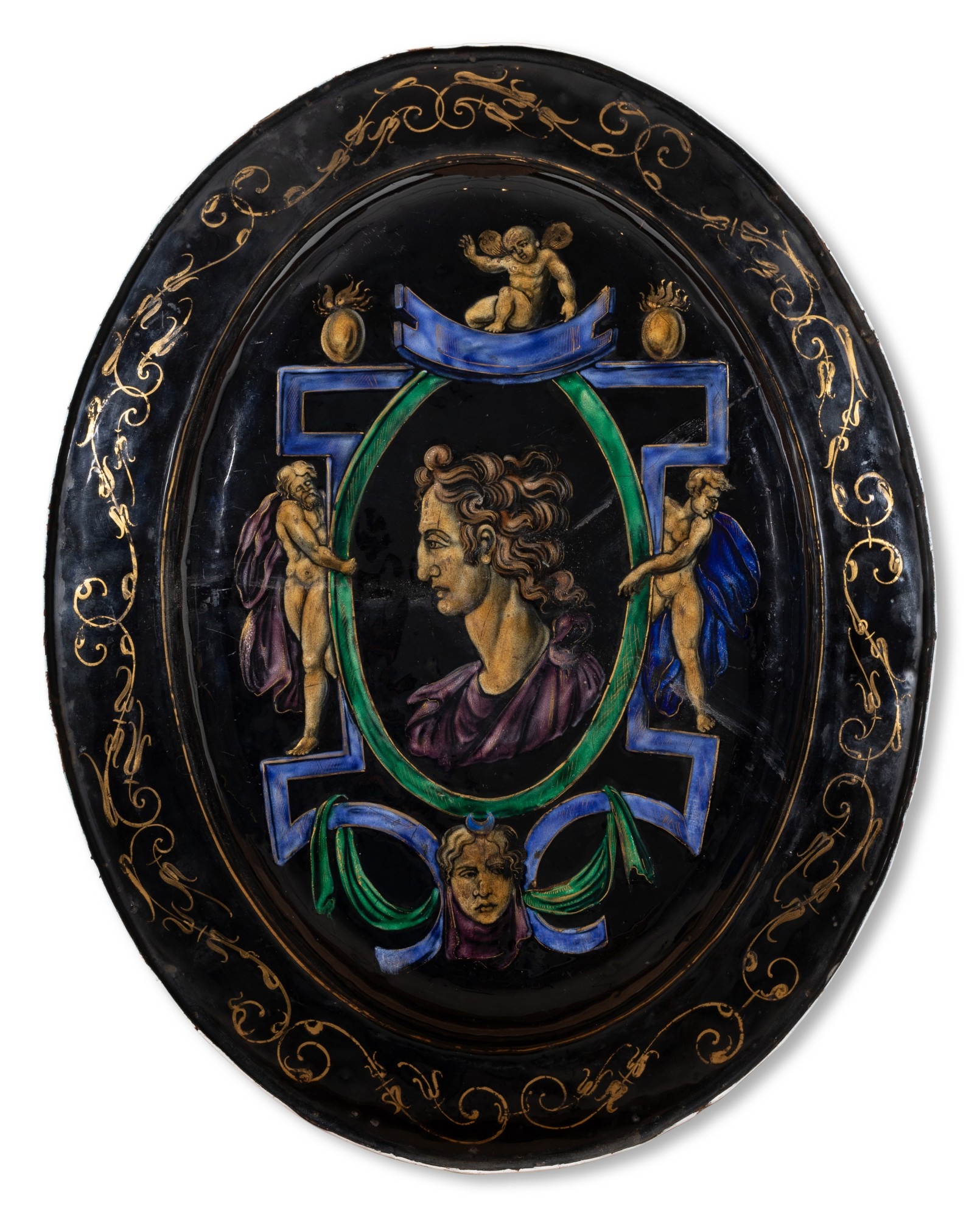 Luca Penni | A Limoges painted enamel oval dish depicting Apollo and ...