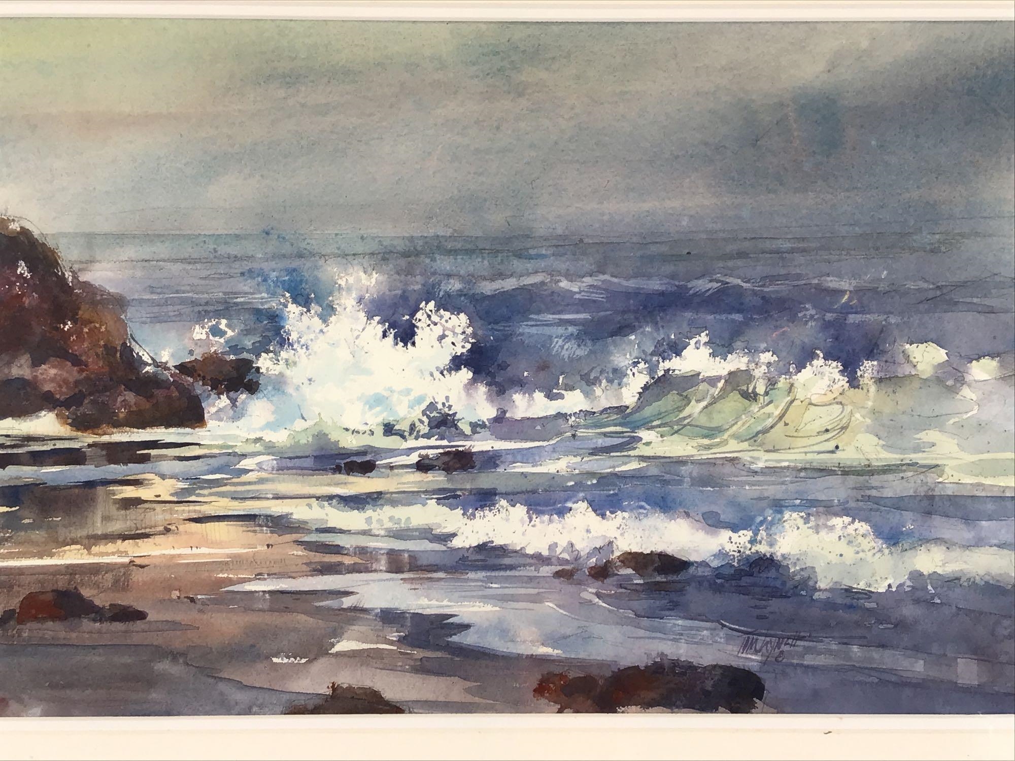 Tom Lynch | Coastal landscape with crashing waves | MutualArt