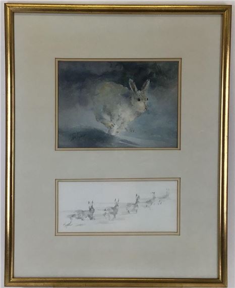 Tom Lynch | Snowy landscape with snowshoe rabbits | MutualArt