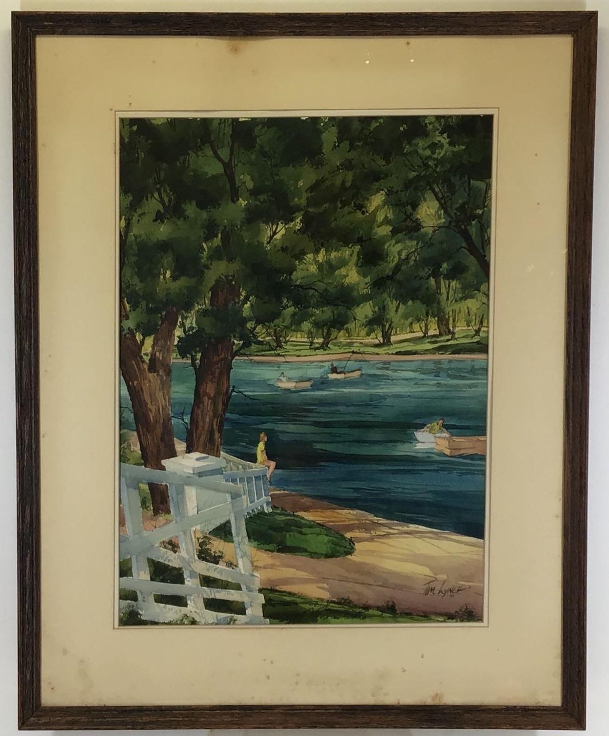 Tom Lynch | River scene with boaters on a river | MutualArt