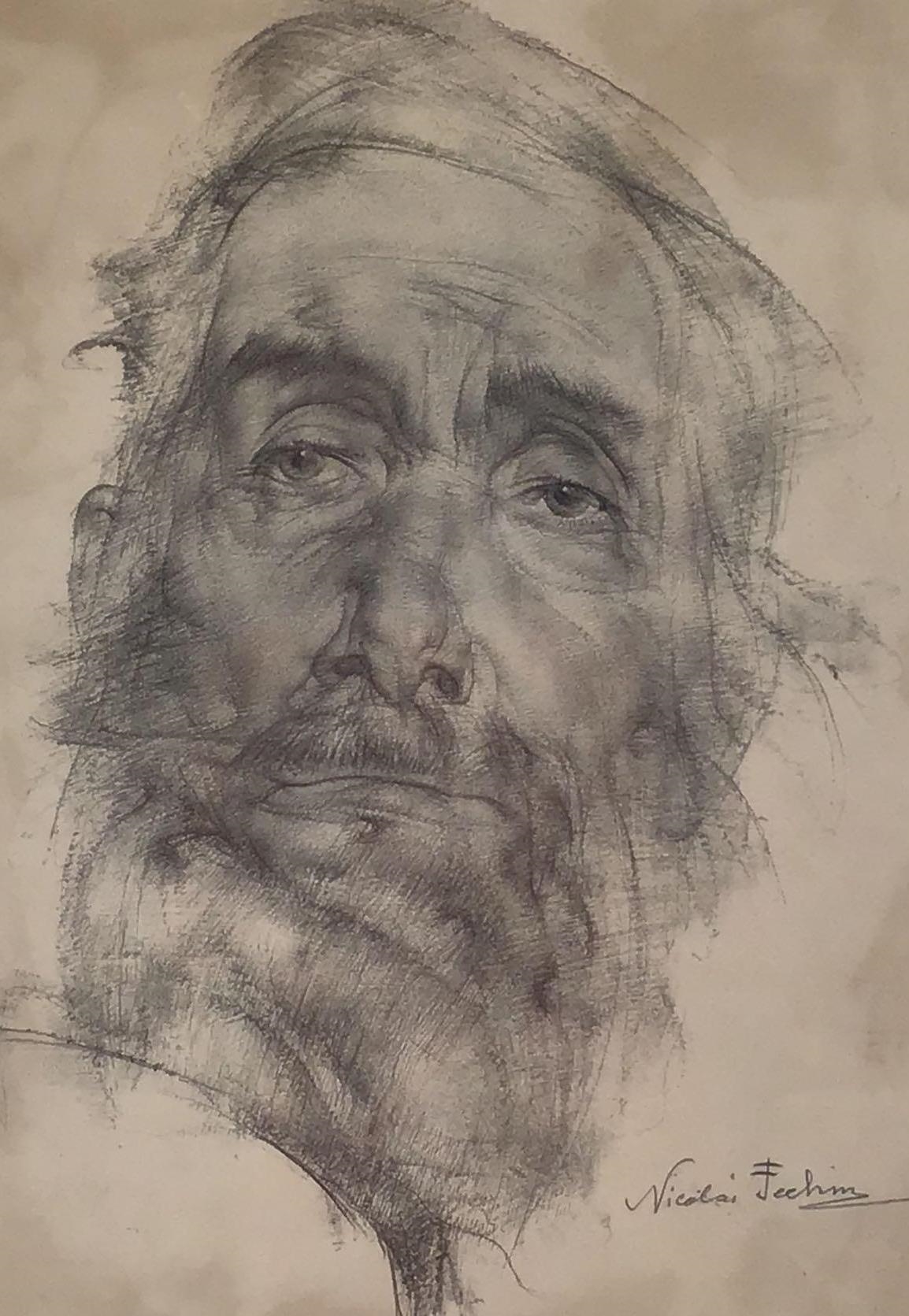 Nicolai Fechin | Portrait of man having a worn expression | MutualArt