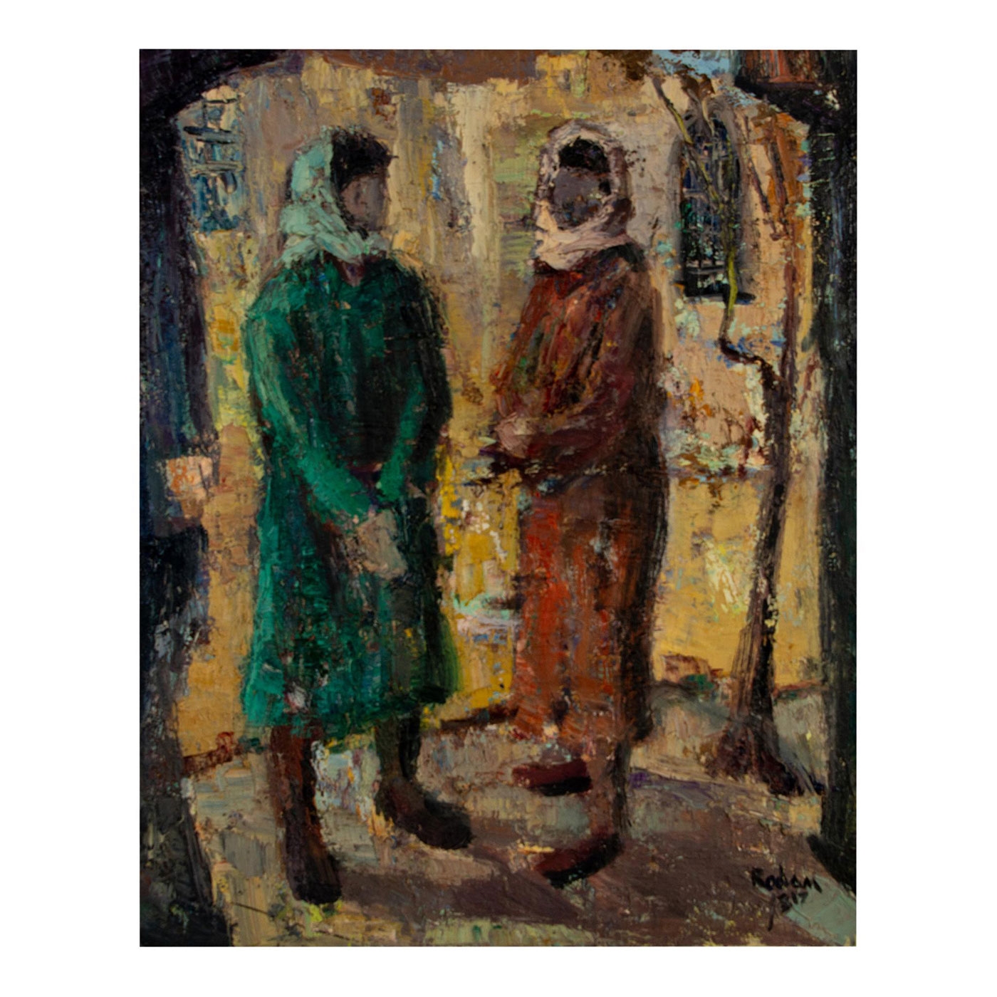 Jehuda Rodan | Abstract work depicting two people on the street | MutualArt