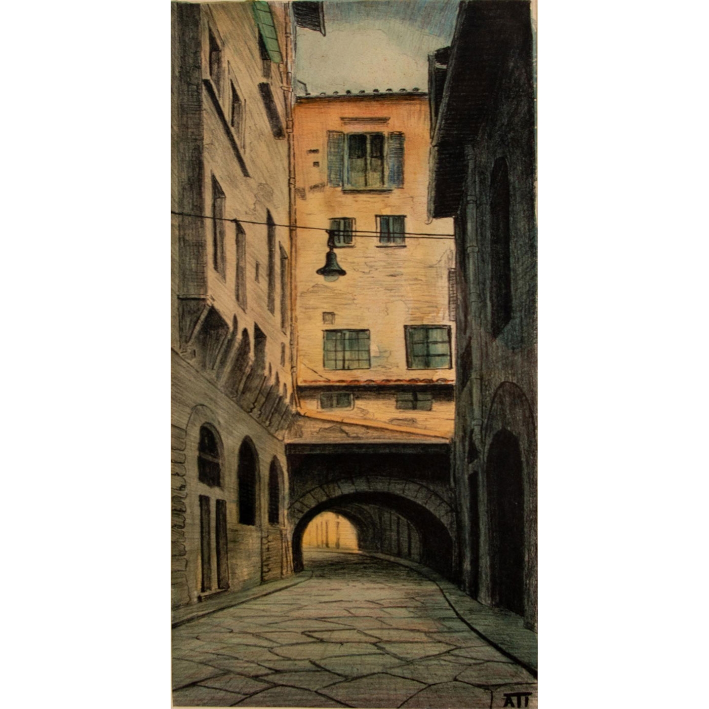 Dr. Atl | Watercolor and charcoal painting of an Italian street view ...