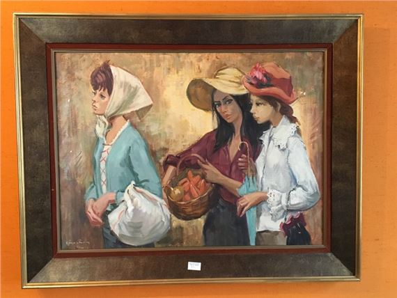 André Chochon | Three young women at the market | MutualArt