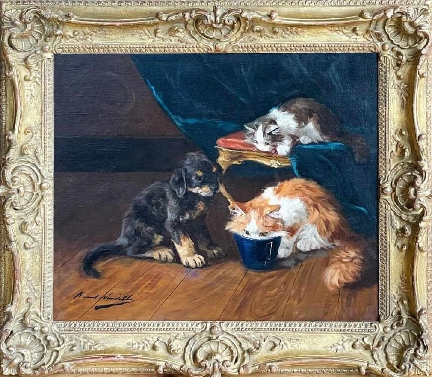Arthur Alfred Brunel de Neuville | Untitled (Two Cats with A Puppy ...