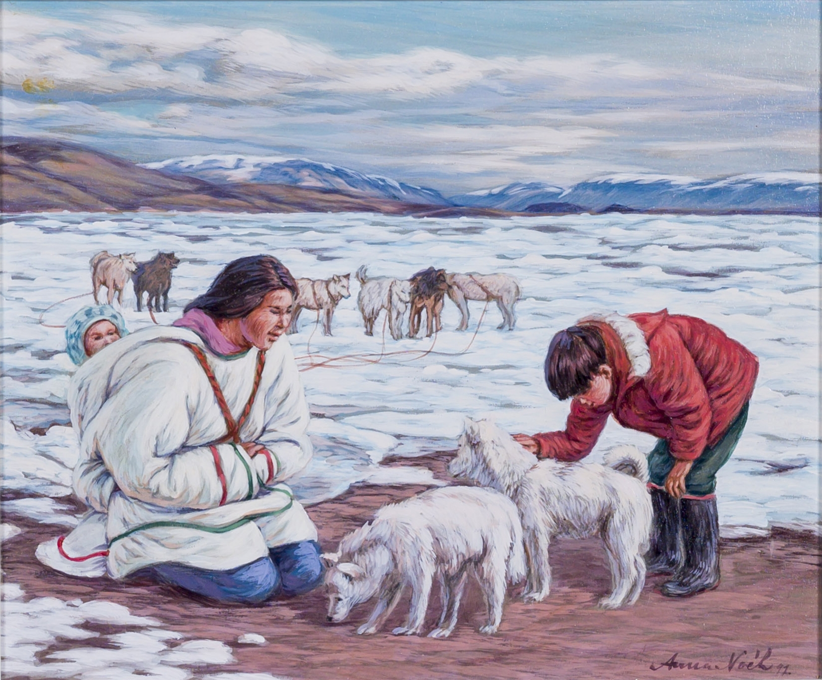 Anna Noeh | Famille inuit avec chiens (1992) | MutualArt