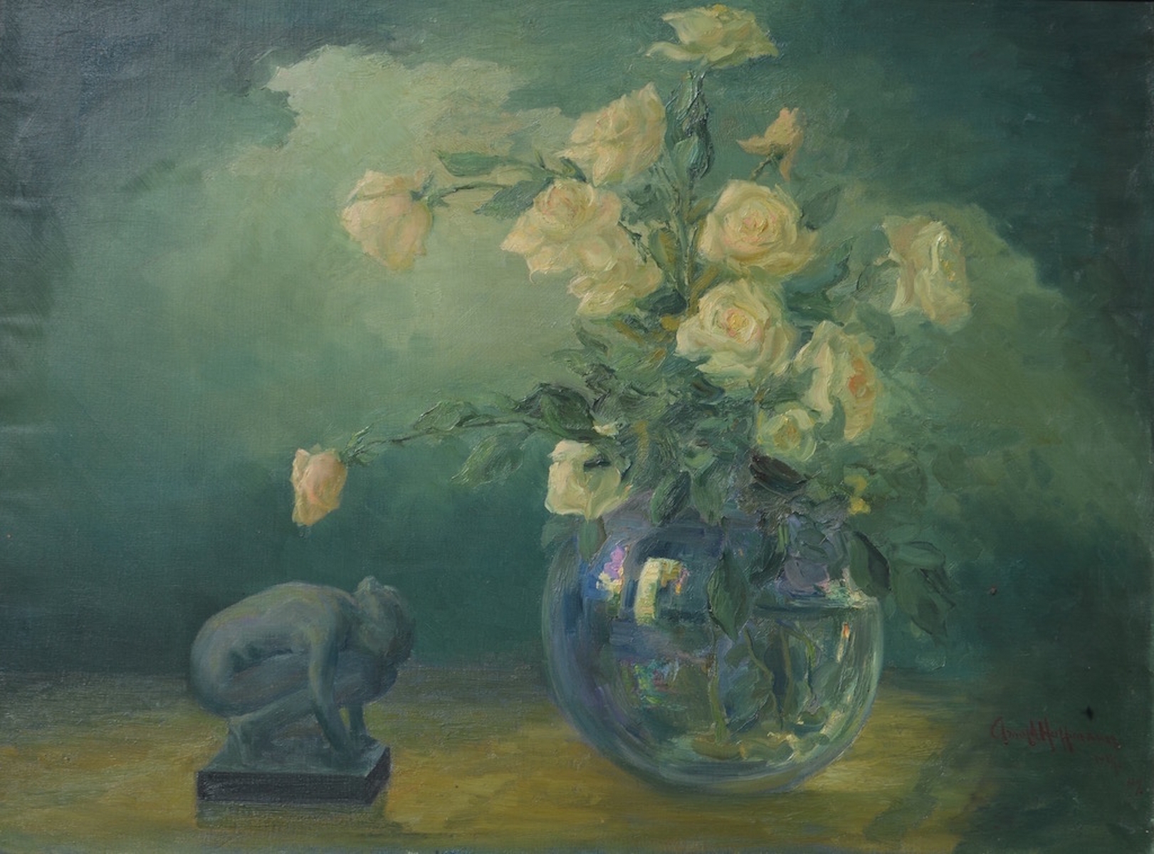 Arnold Hoffman | Floral still-life with porcelain figure (1934) | MutualArt