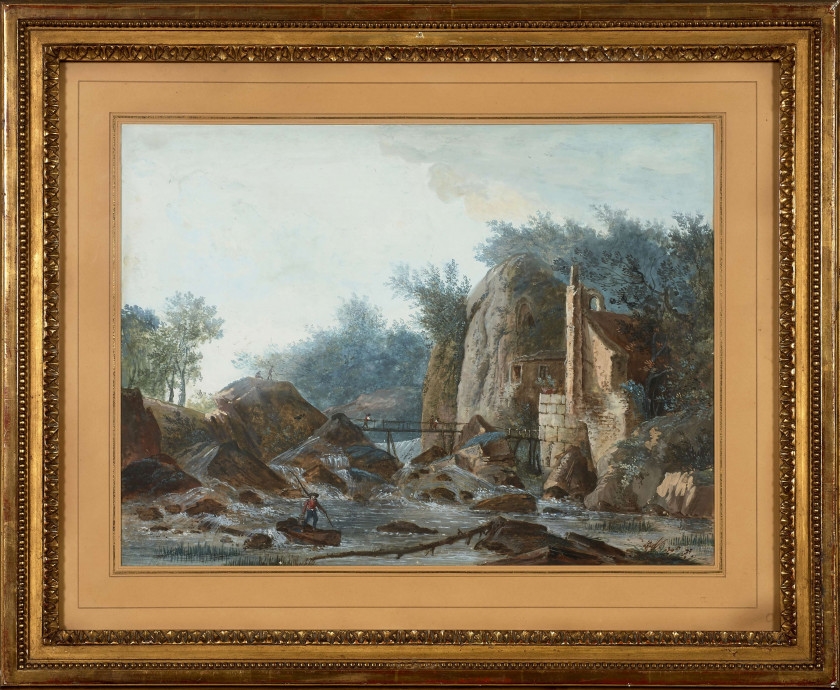 Louis Gabriel Moreau | Paysage au pont et à la cascade | MutualArt