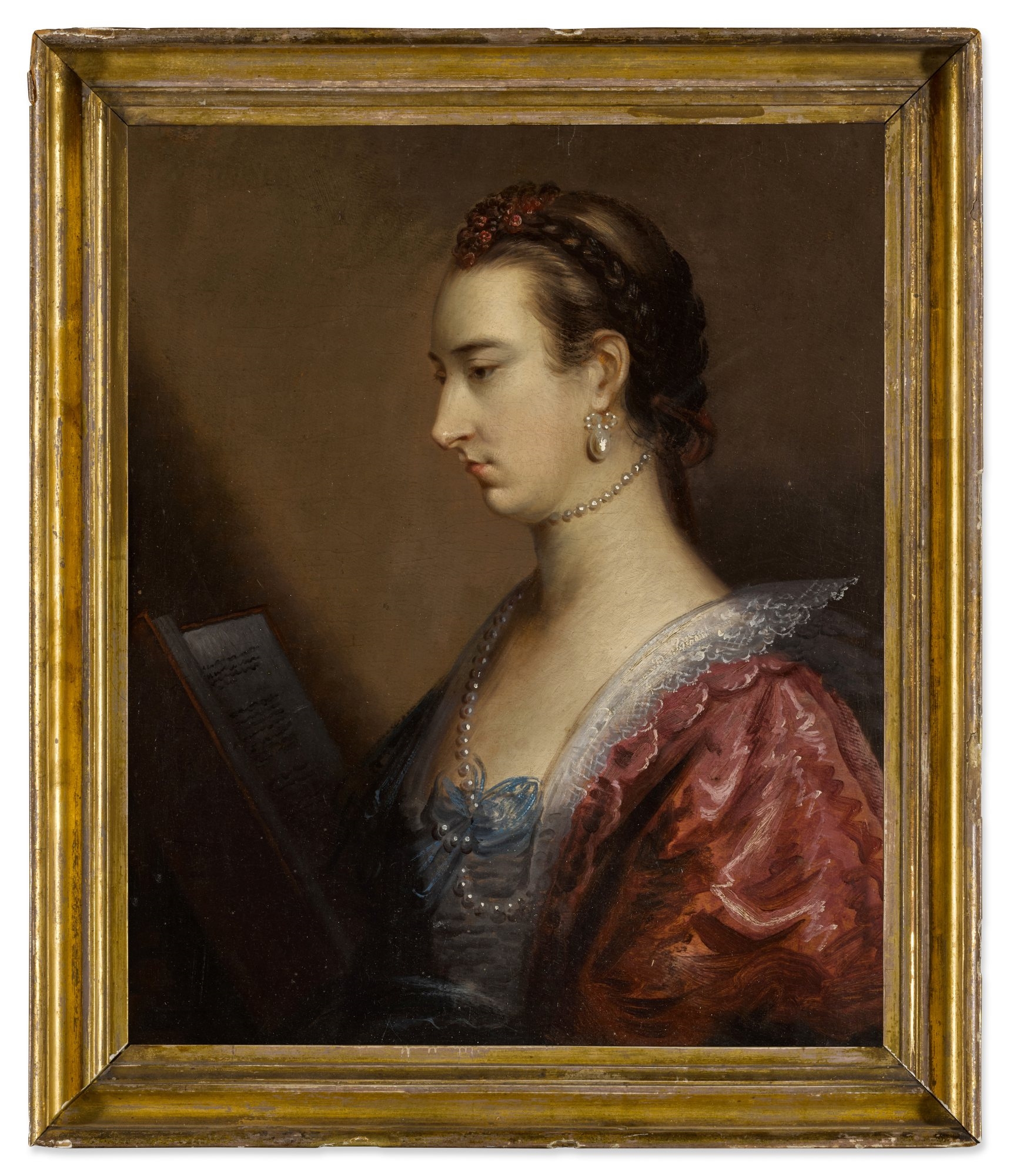John Astley | Portrait of a lady in profile, half length, wearing a ...