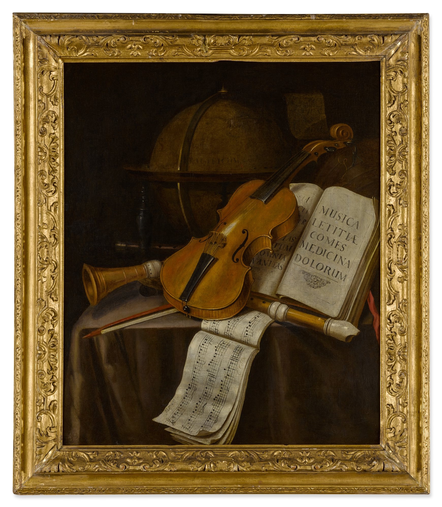 Edwaert Collier | Vanitas still life with a violin, recorders, music ...