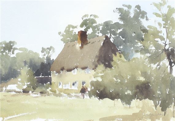 John Yardley | study of a thatched cottage with figures | MutualArt