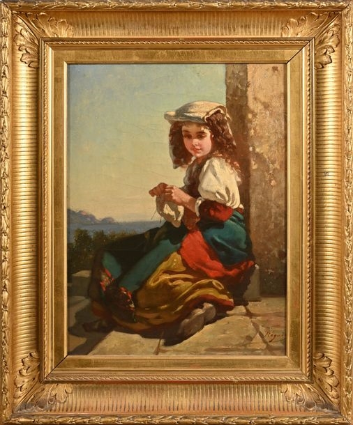 Auguste Jacques Regnier | Young Italian Girl at her Work | MutualArt