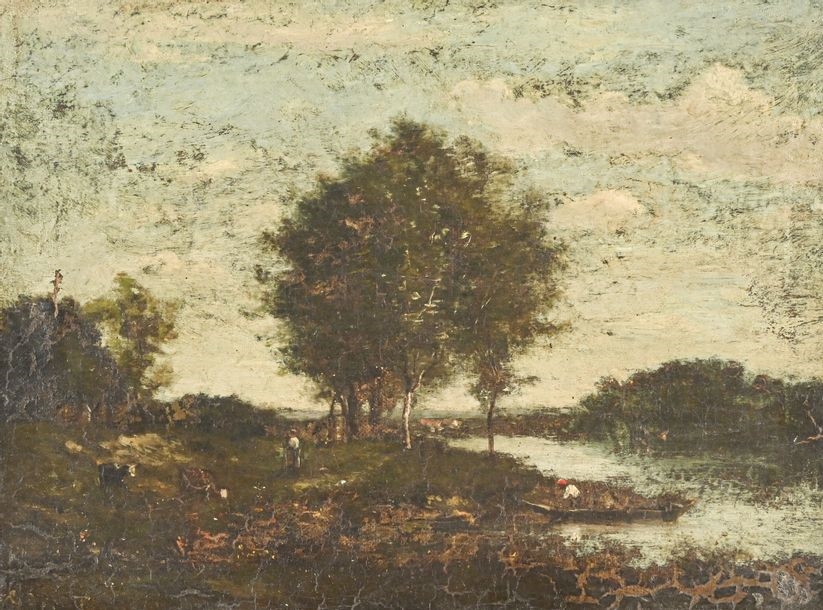 Jean Baptiste Camille Corot | Boat at the edge of a river | MutualArt