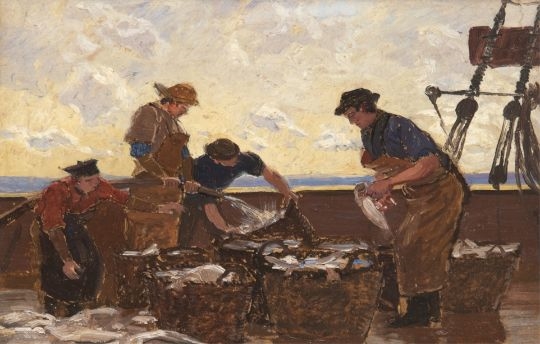 Carl Becker | Fischer beim Säubern ihrer Fische | MutualArt