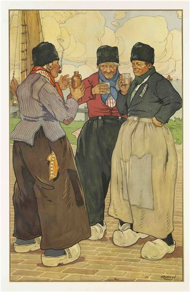 Henri Cassiers | Three fishermen enjoying a gin | MutualArt
