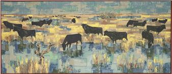 Robert Debiève | Bulls in a Broad Steppe Landscape | MutualArt
