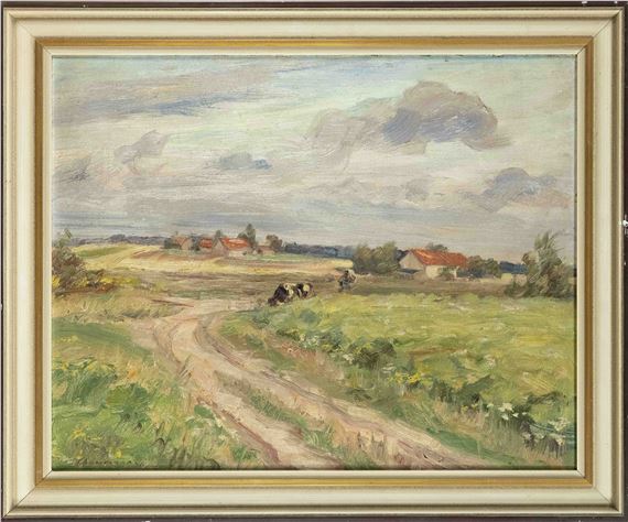 Ernst Schaumann | Impressionistic landscape with cows | MutualArt
