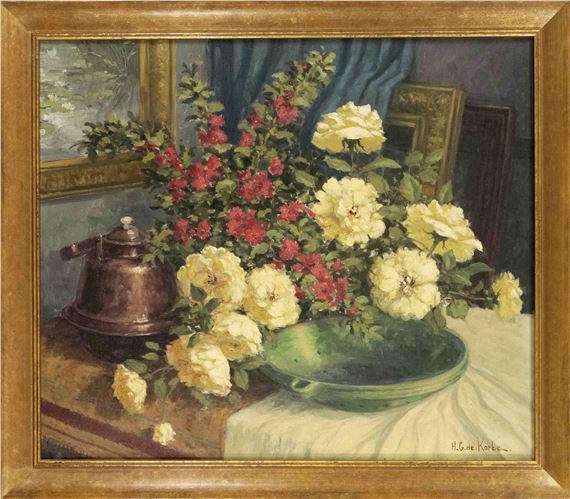Henricus Gerardus de Korte | Flower still life with copper kettle ...
