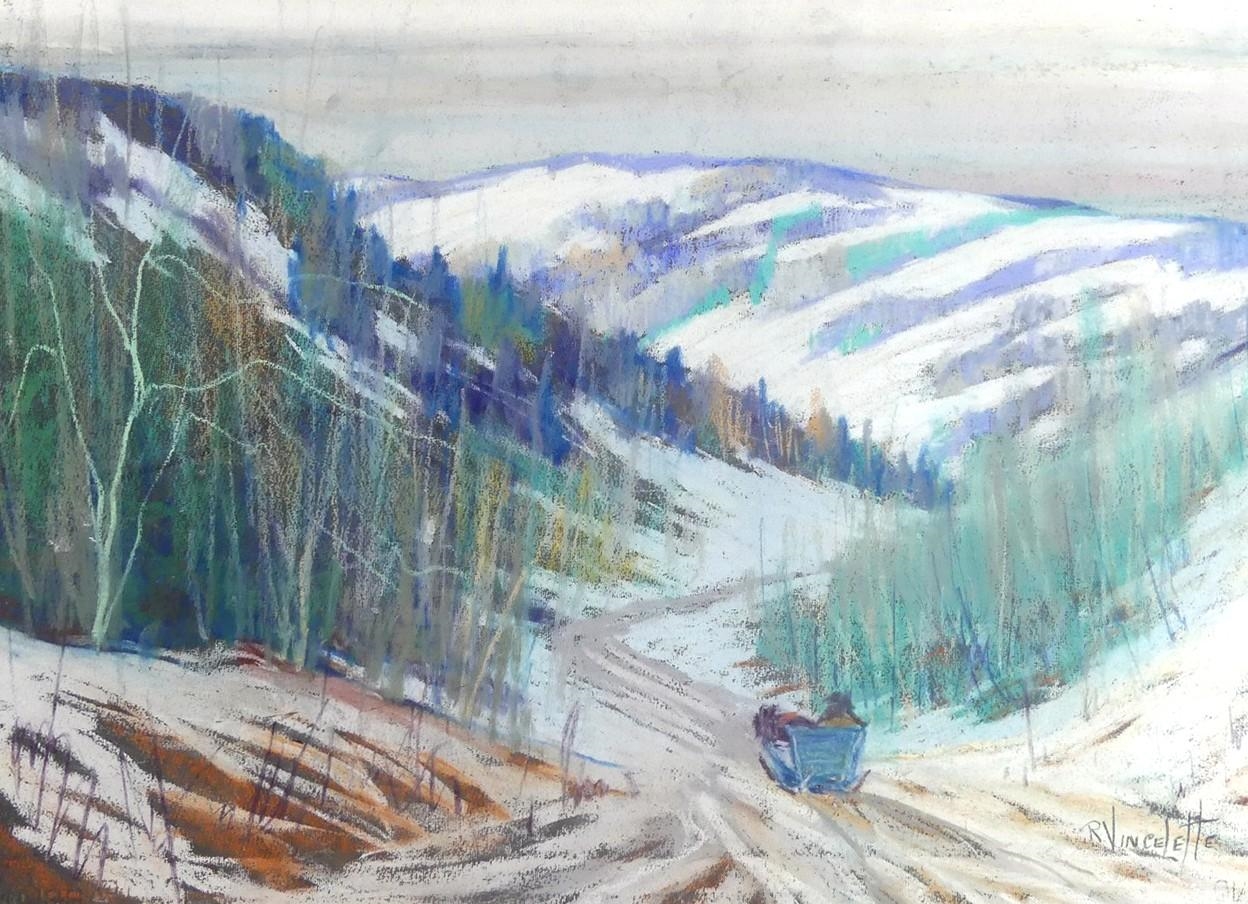 Romeo Vincelette | Untitled: Winter Scene with Blue Sleigh | MutualArt
