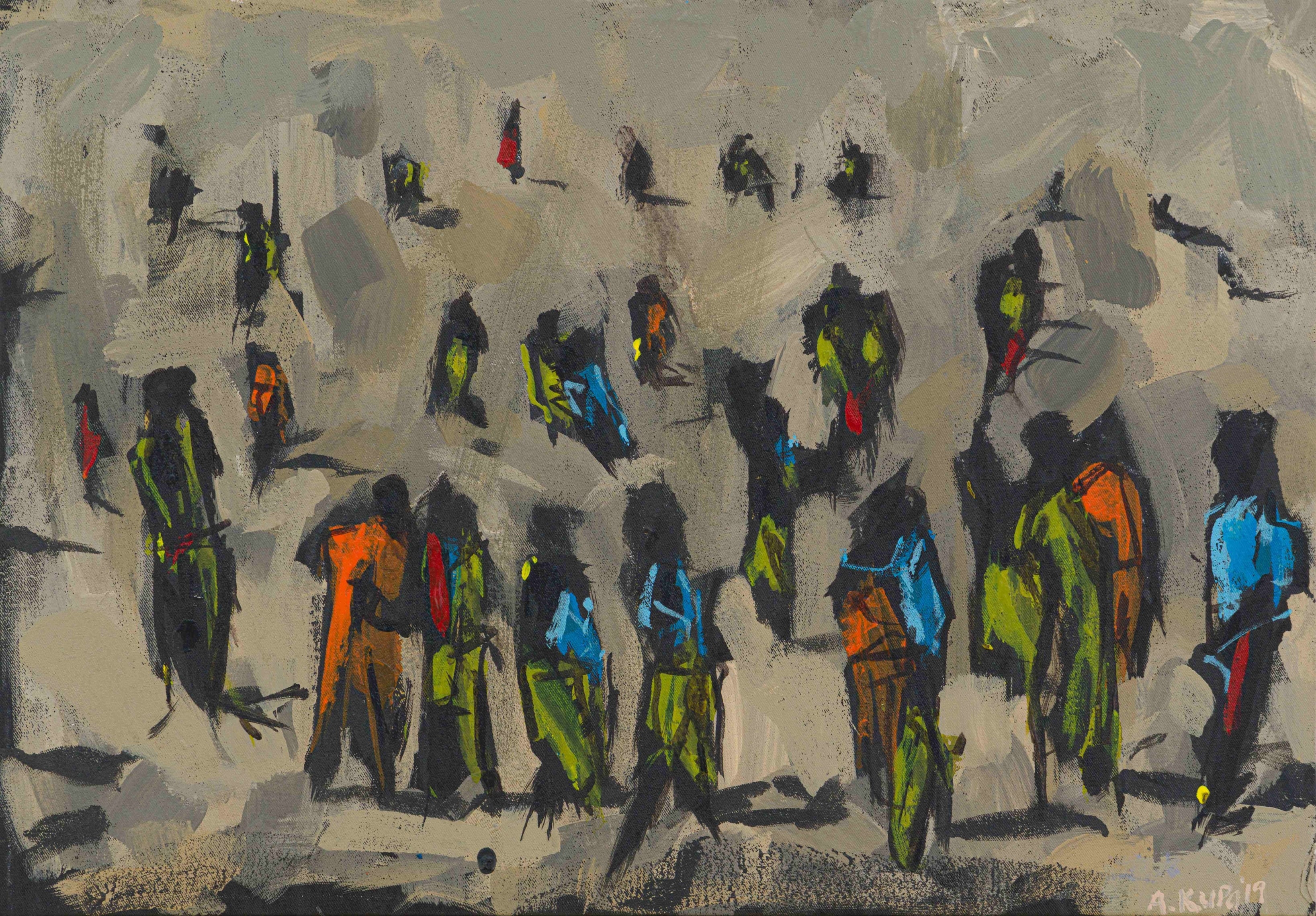 Asanda Kupa | Abstract Composition with Orange and Green Figures ...