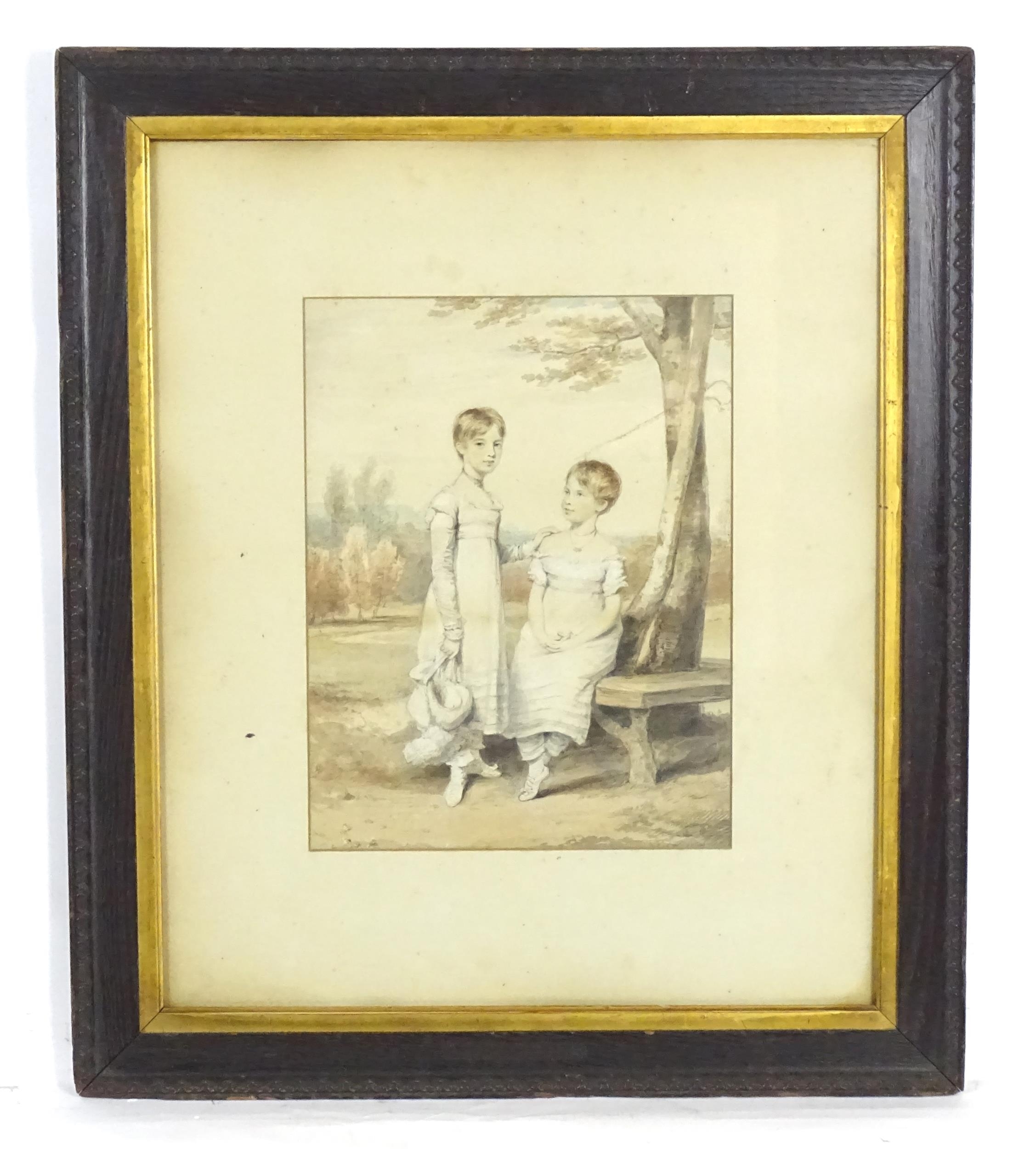 Henry Edridge | A portrait of two young girls in a landscape, one ...