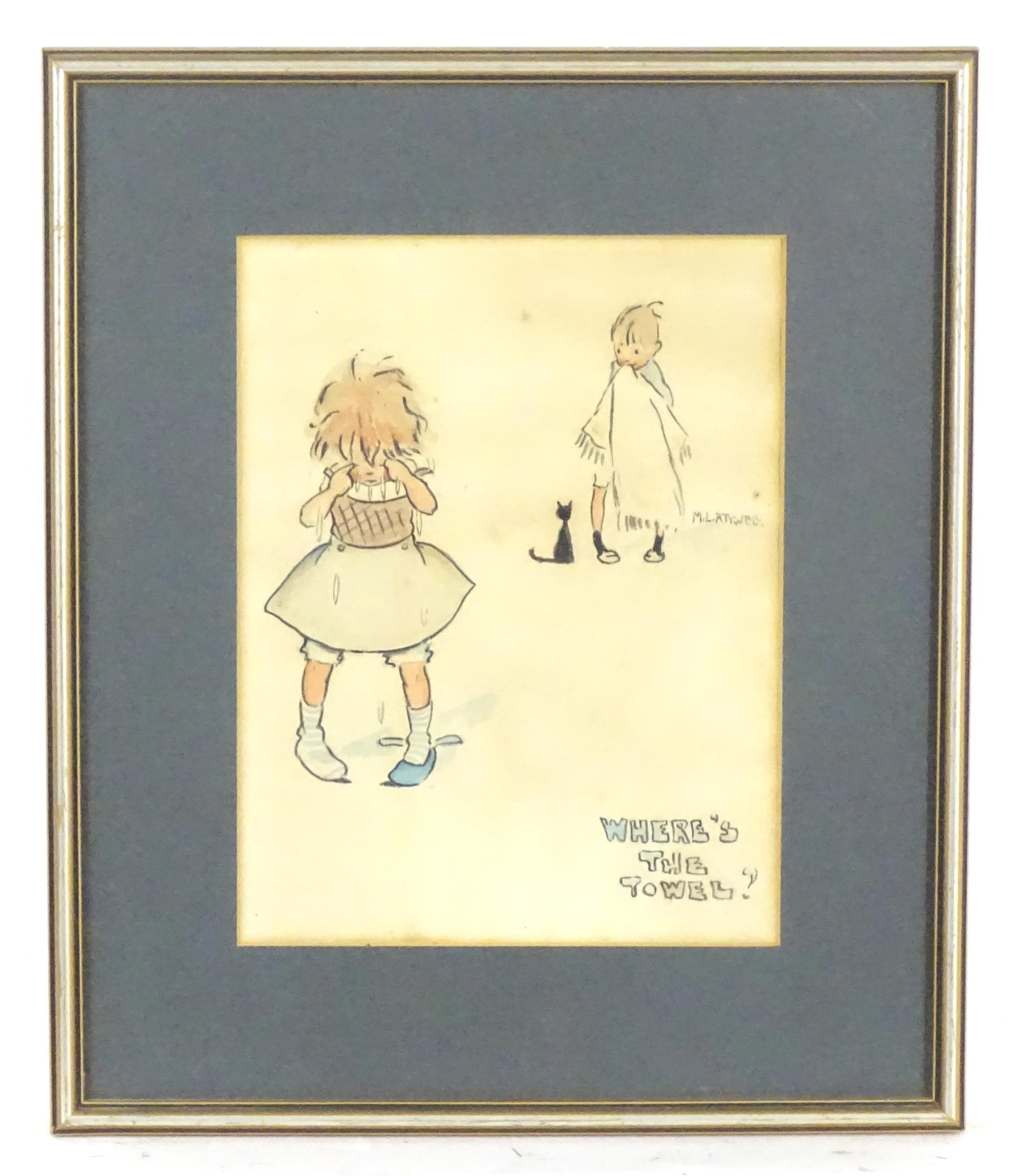 Mabel Lucie Attwell | Where's the Towel, depicting a young girl and a ...