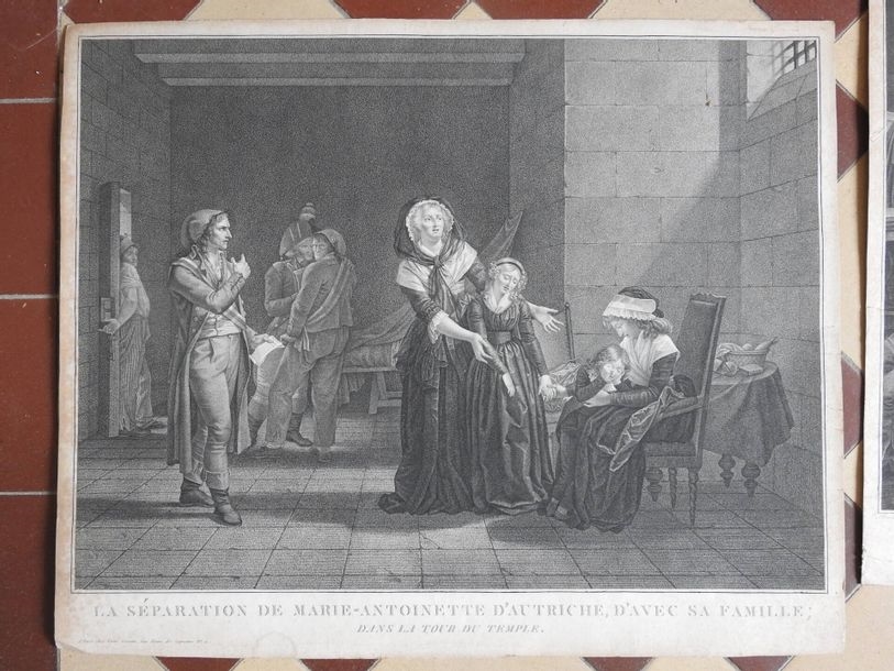 Pierre Bouillon | Suite of six black engravings on the captivity of Louis XVI and Marie ...