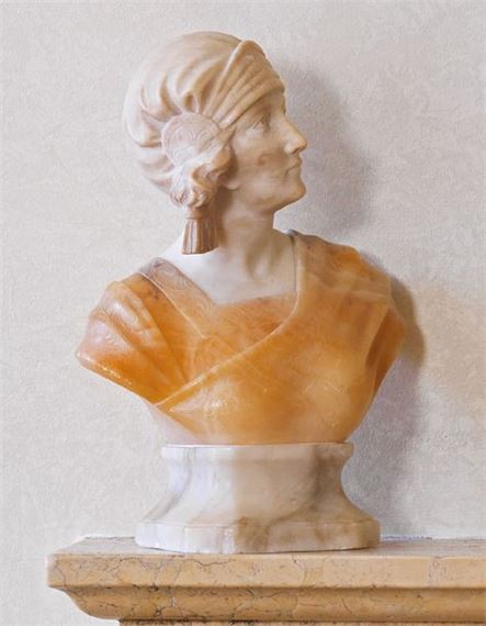 G. Pineschi | Female bust in white marble and carved alabaster. | MutualArt