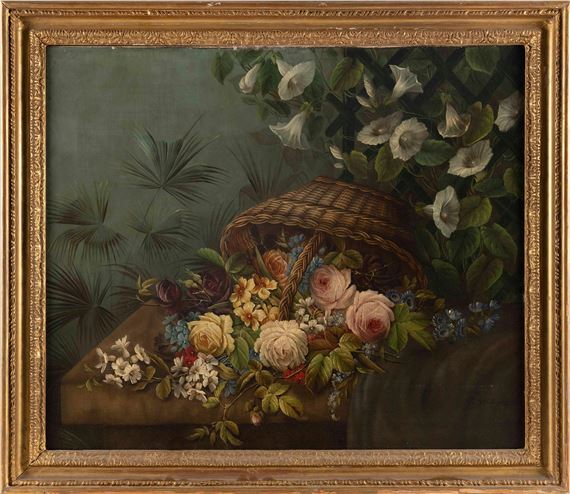 Edwin Steele | Flowers spilling out of a basket. (1892) | MutualArt