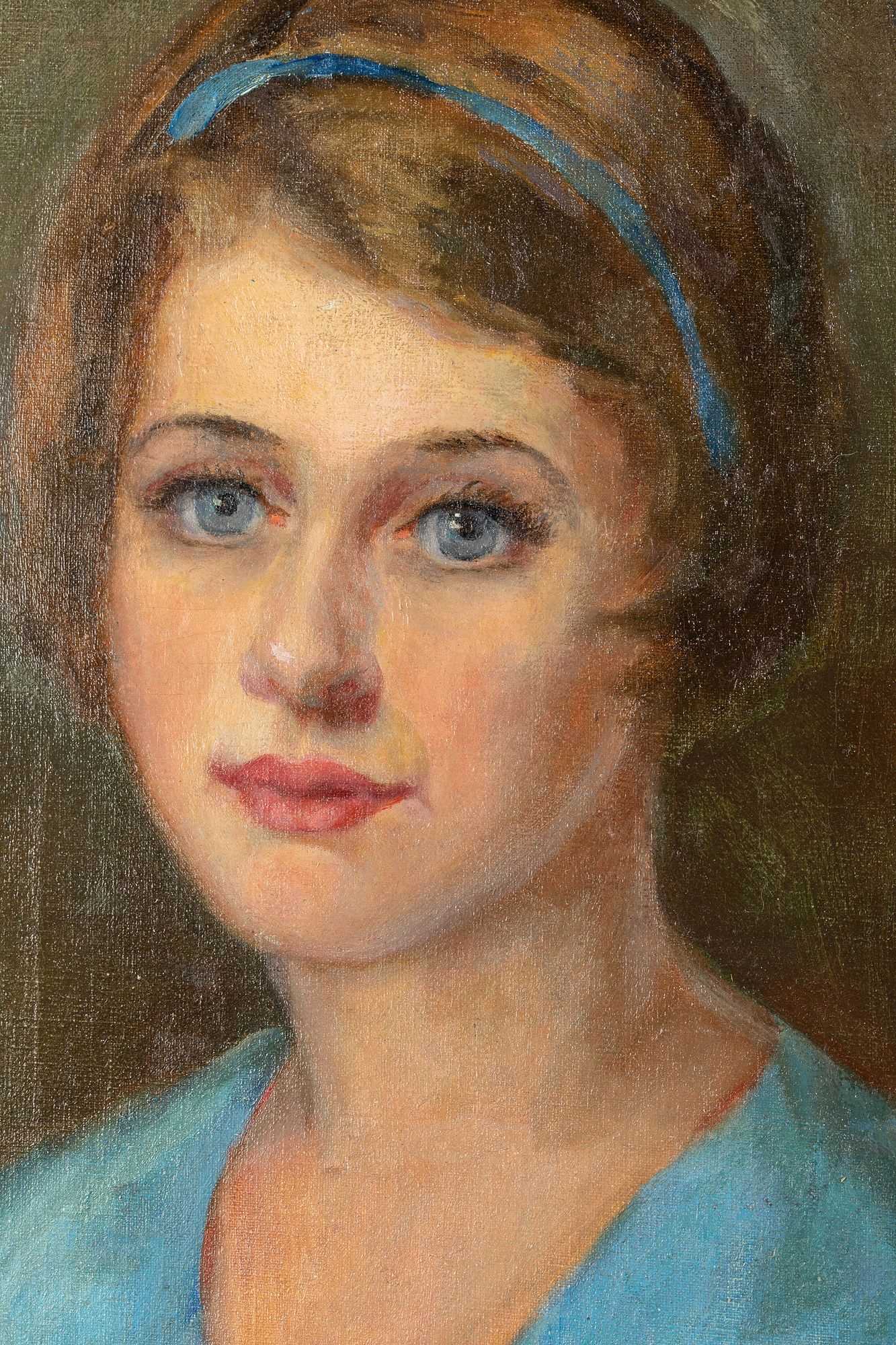 Anne Taylor Nash | Portrait of a Young Woman in Blue Dress and Headband ...