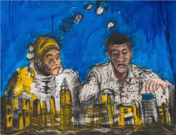 Senzo Shabangu | Woman and Man with Cityscape | MutualArt