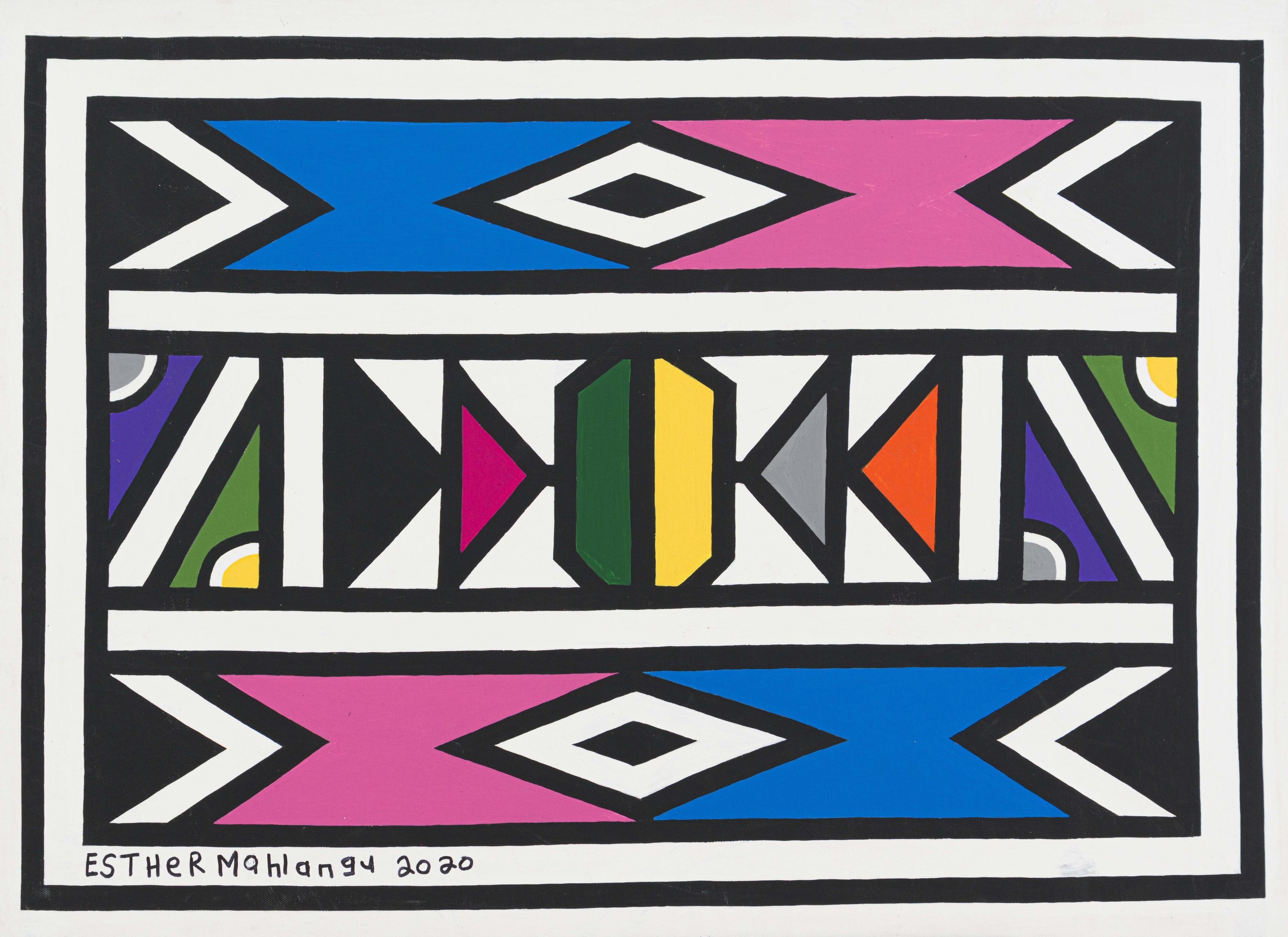 esther-mahlangu-untitled-ndebele-in-pink-and-blue-mutualart