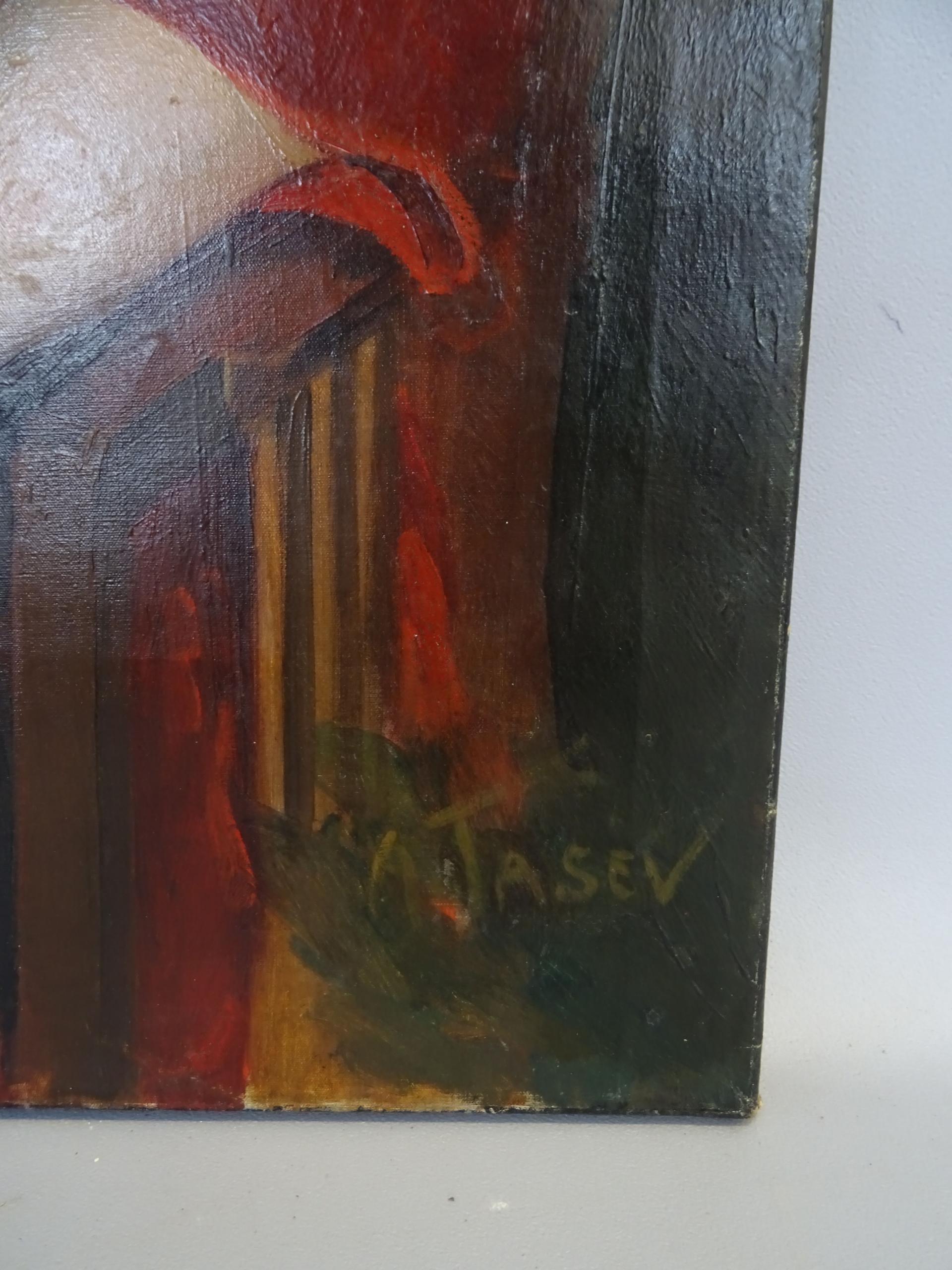 Atanas Tasev | Portrait d'une femme en robe rouge Huile sur toile ...