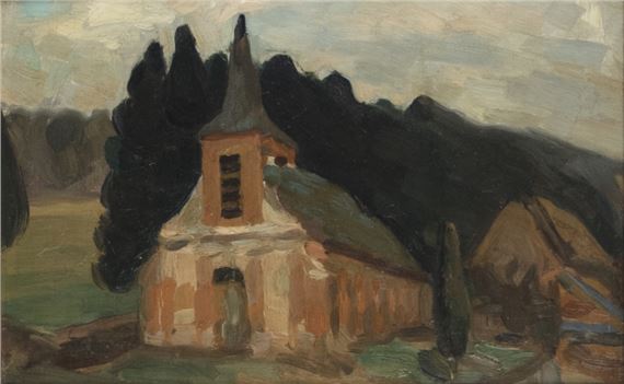 French School, 20th Century | Impressionistic landscape with church ...