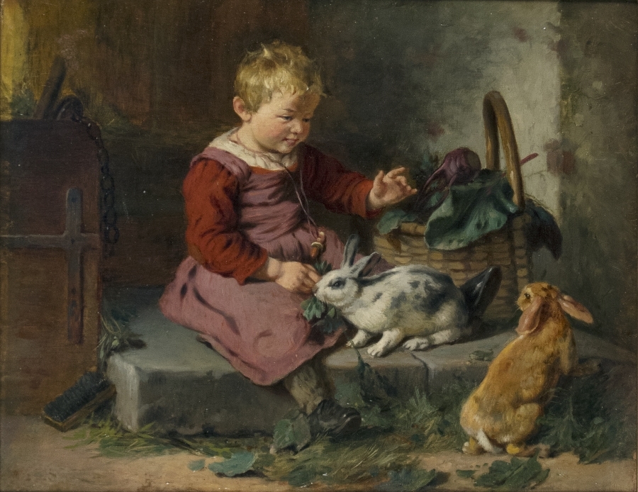Felix Schlesinger | Girl with rabbits | MutualArt